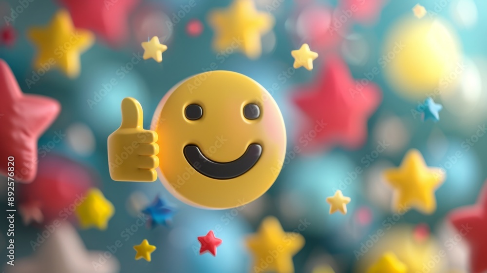Happy Emoji with Thumbs Up and Stars - Positive Feedback and Success ...