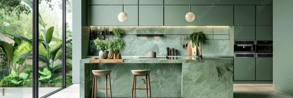 Modern Kitchen Design with Green Marble Countertops and Natural Light ...