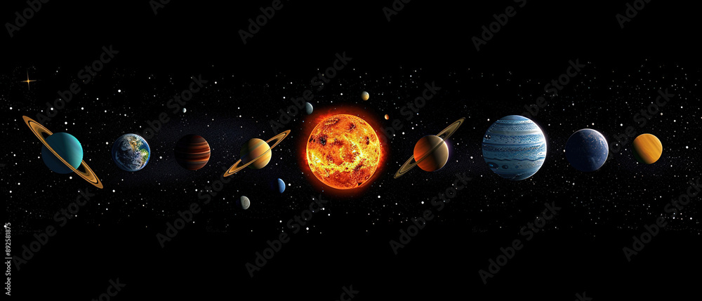 Solar system planets in deep space. Solar system planet, comet, sun and ...