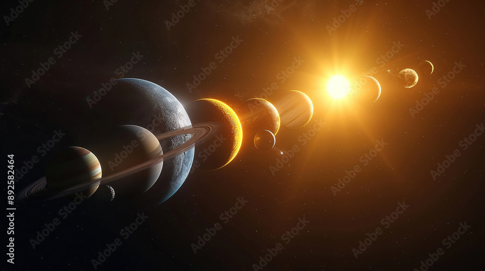 Solar system planets in deep space. Solar system planet, comet, sun and ...