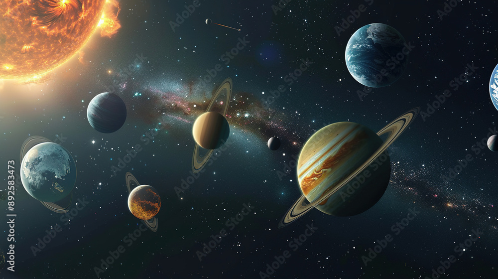 Solar system planets in deep space. Solar system planet, comet, sun and ...