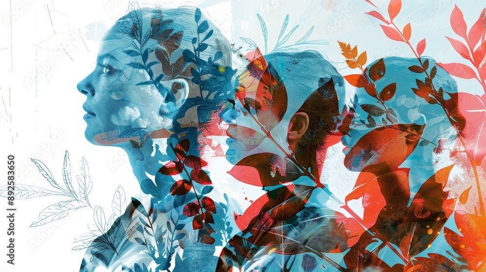 The Intertwined Souls: A Double Exposure Art Portrait - Three female figures are shown as one ...