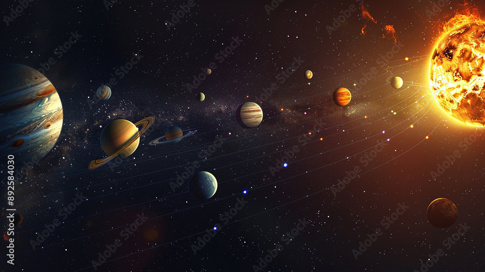 Solar system planets in deep space. Solar system planet, comet, sun and ...