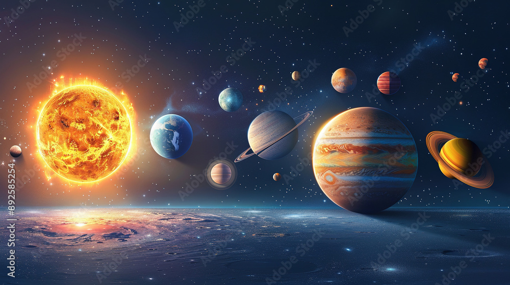 Solar system planets in deep space. Solar system planet, comet, sun and ...
