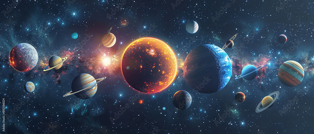 Solar system planets in deep space. Solar system planet, comet, sun and ...