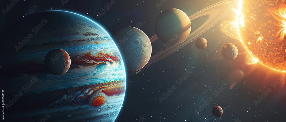 Solar system planets in deep space. Solar system planet, comet, sun and ...