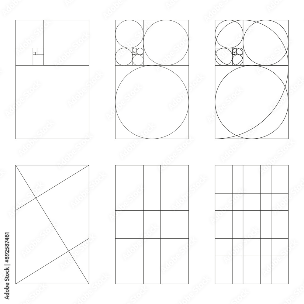 Golden ratio template set. Fibonacci array, numbers. Method golden ...