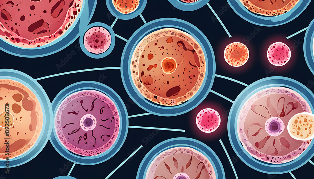 An illustration of stem cells transforming into different types of ...