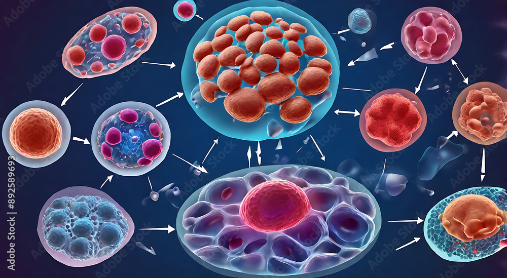 An illustration of stem cells transforming into different types of ...