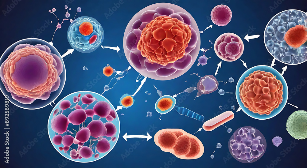 An illustration of stem cells transforming into different types of ...