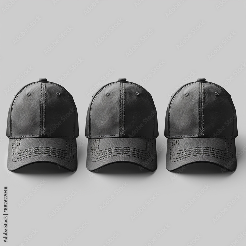 Set of black front and side view hat baseball cap on transparent ...