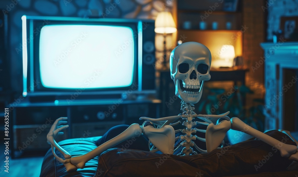Skeleton's Rear View: Watching Vintage TV from Armchair. Eerie ...