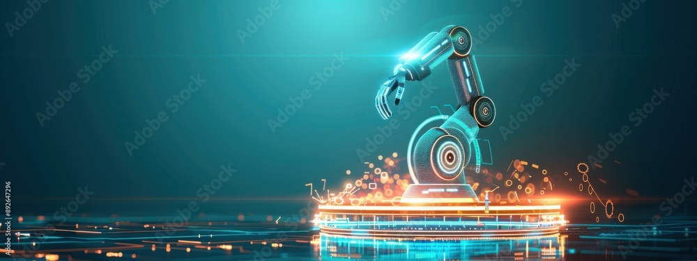 Abstract graphics showcasing the integration of robotics and automation ...