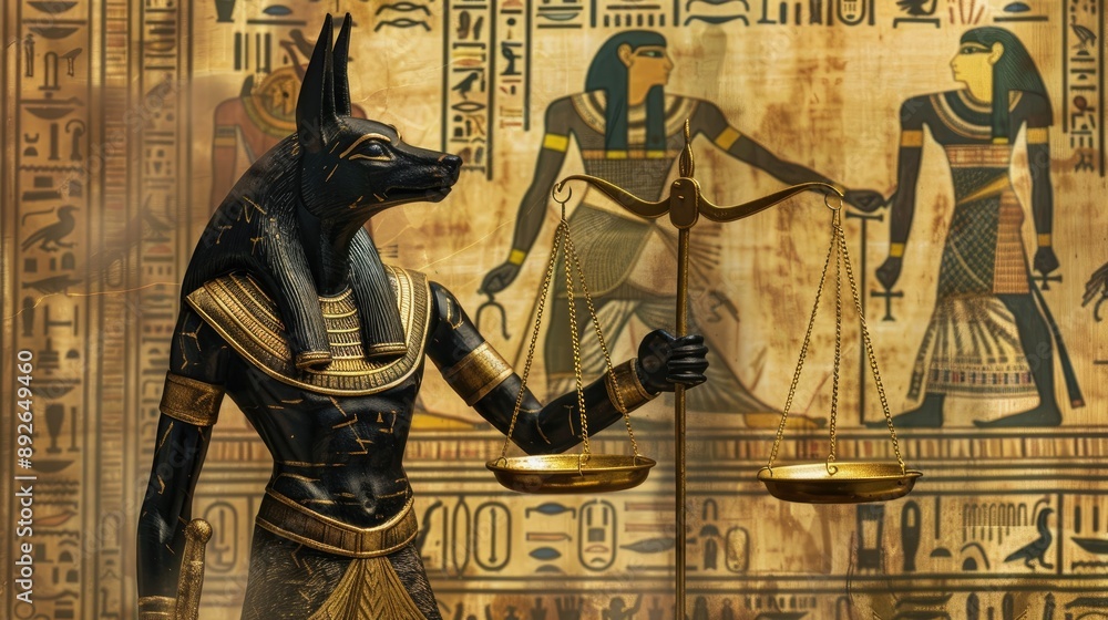 Anubis depicted with a scale, highlighting the concept of judgment and ...