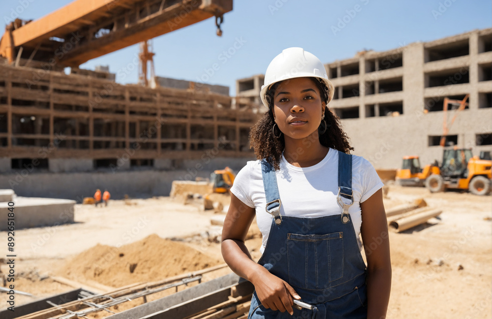 de&I image of black woman construction worker at construction site ...
