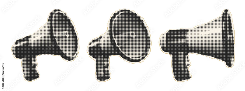 Collection of loudspeakers with halftone effects for collage in retro ...
