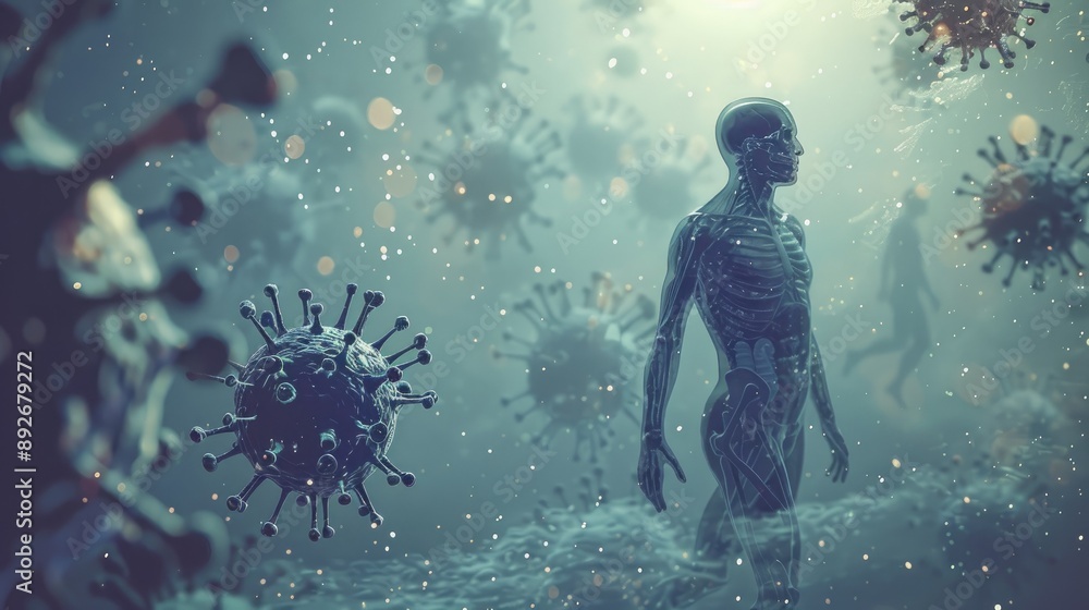 Visual representation of viruses infecting the human body, illustrating ...