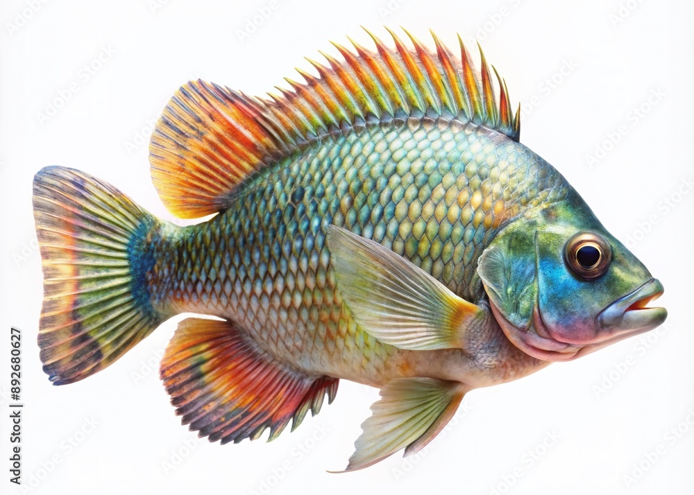 Freshwater tilapia fish isolated on white background, vibrant scales ...