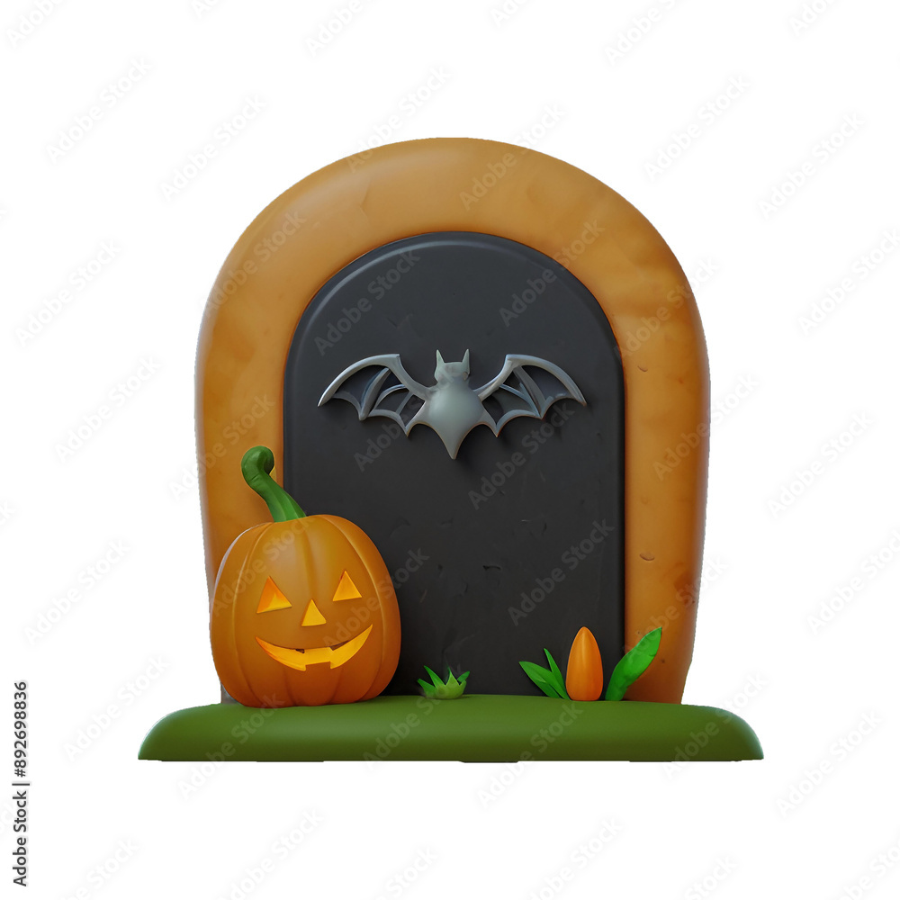 3D Halloween tombstone with a cute, childlike design, cracks, and ...