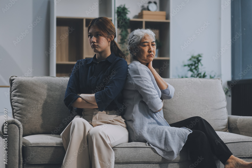 Sad teen granddaughter hugging depressed mature grandmother, giving ...