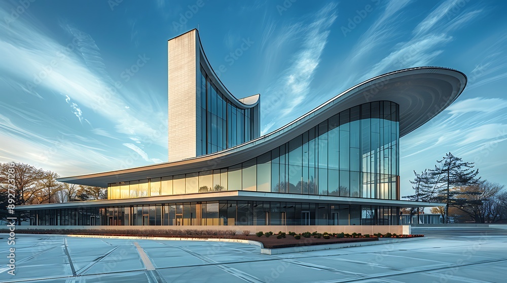Modern church building with a unique architectural style, featuring ...