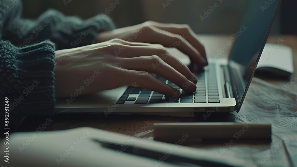 realistic high-resolution photo of typing, with detailed background ...