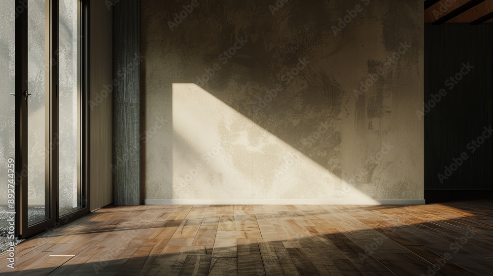 Empty modern room with wood tiles, upscale CGI with ultra-detailed ...
