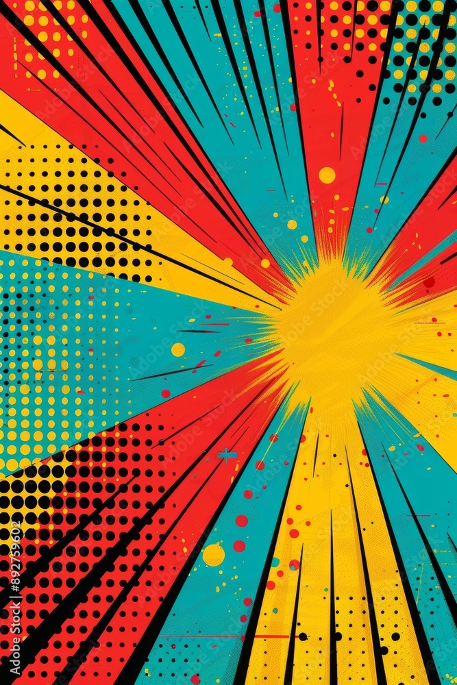 Vibrant comic book background with halftone dots, speed lines, and ...