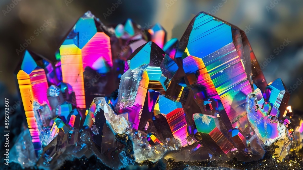 Extremely sharp image of a Titanium rainbow aura quartz crystal cluster ...