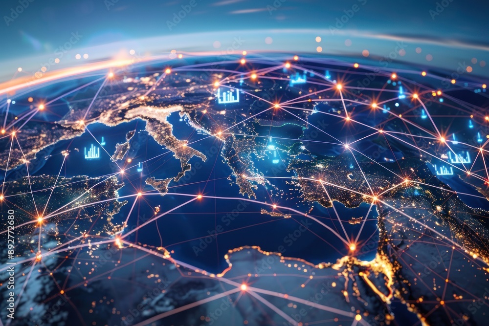 Global Economic Network, Concept Image Depicting Interconnected Cities ...
