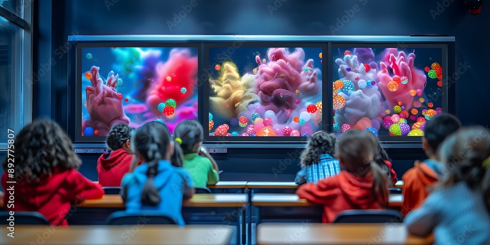 Digital classroom with AI-powered interactive displays. Stock Photo ...