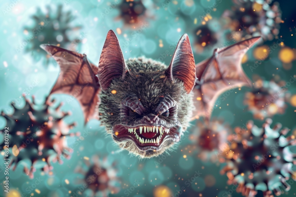 Epidemic symbolized angry bat's head virus spreading illness rapidly ...