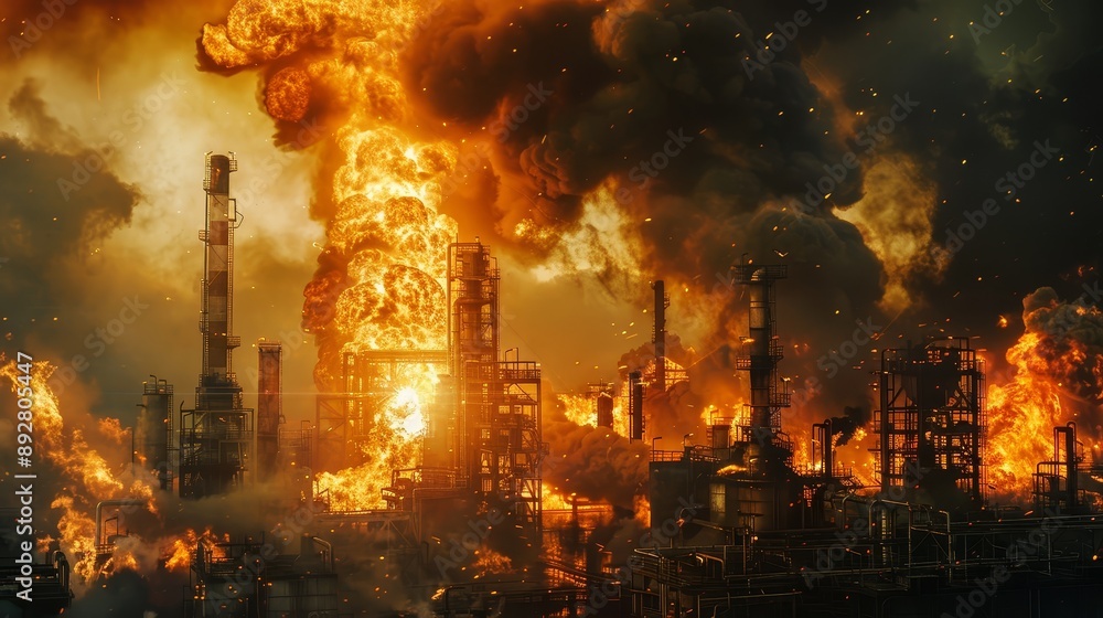 Catastrophic industrial accident at a chemical processing plant,with ...