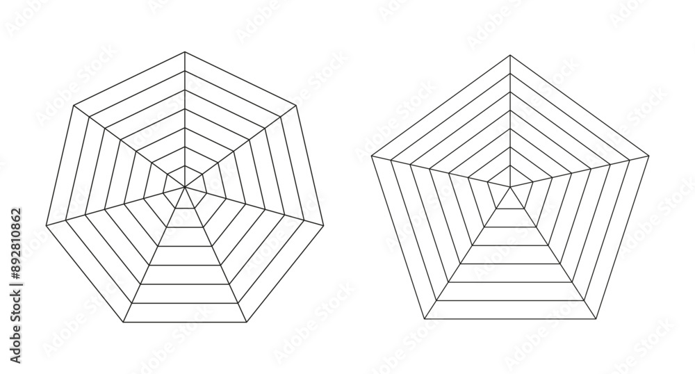 Pentagon, heptagon radar, spider diagram templates. Spider mesh icon ...