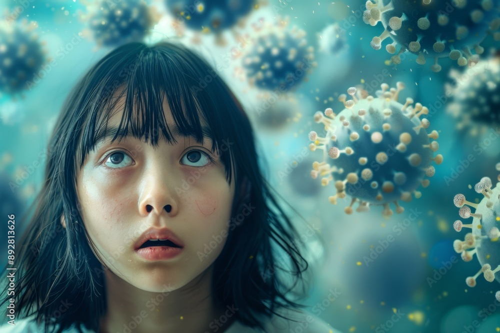 Urban environment amplifies young girl's nervous anticipation. Girl ...