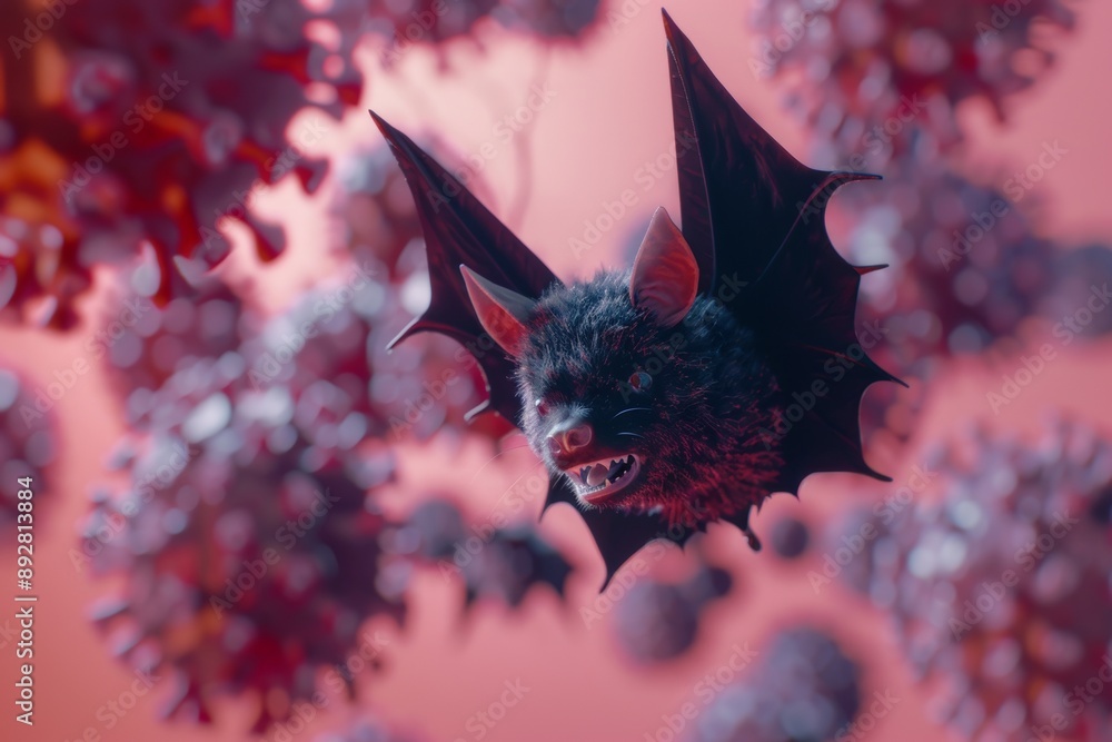 Cute yet eerie bat's head virus design mysterious backdrop. Imaginative ...