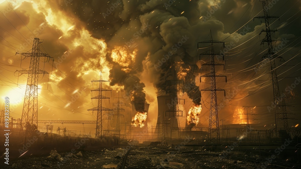 Catastrophic breakdown at a major energy station,with turbine ...