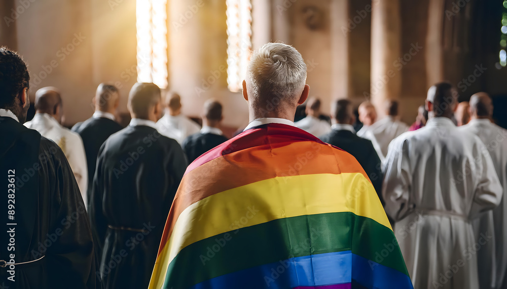 Catholic priest with rainbow flag as a symbol of tolerance and ...