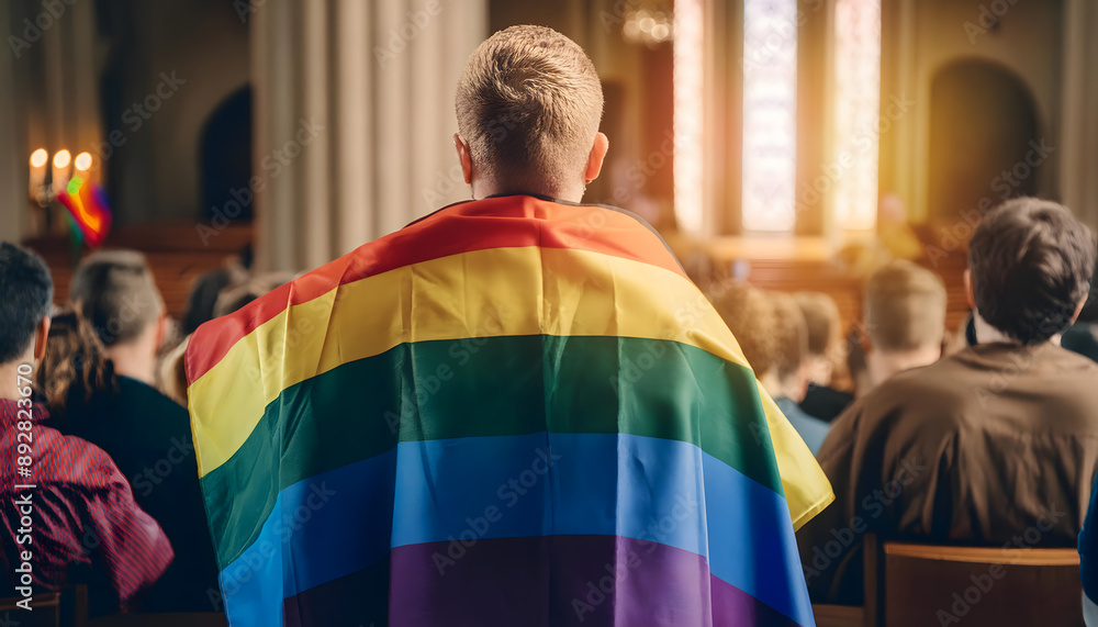 Catholic priest with rainbow flag as a symbol of tolerance and ...