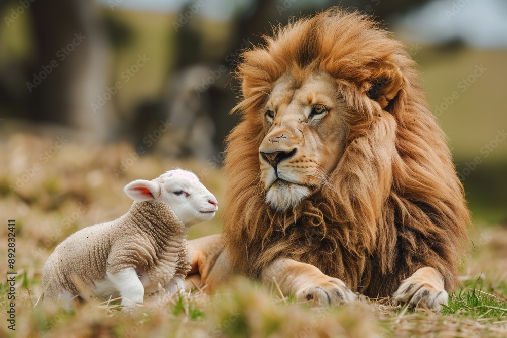Christian Symbolism: Lion and Lamb Together in Biblical Imagery Stock ...