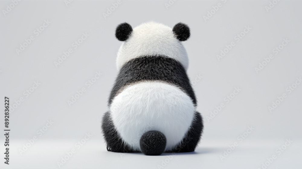 Panda from the back, sitting fat round panda, white background Stock ...