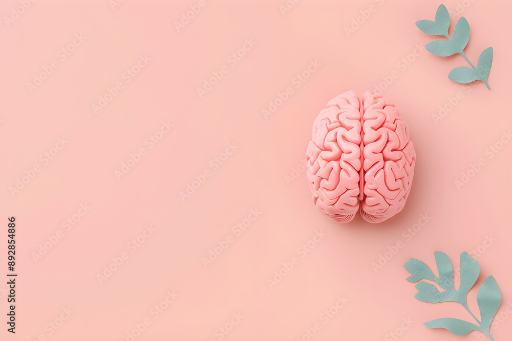 3d render of human brain on pink background. Medical biological banner ...