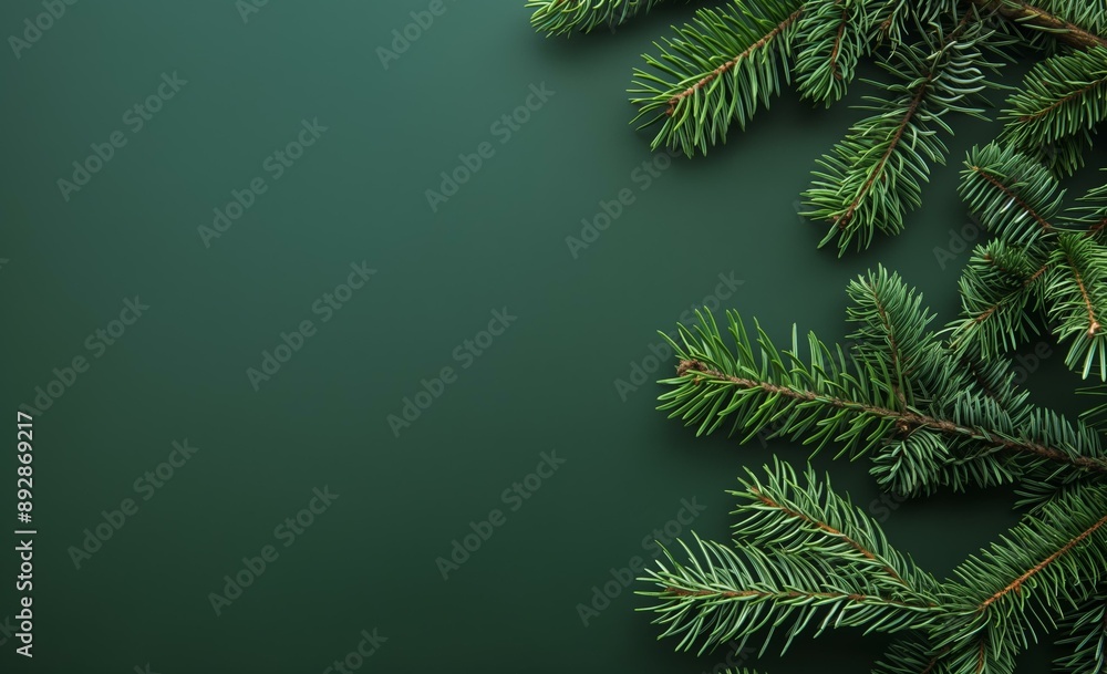 Green pine branches on a dark green background. Stock Photo | Adobe Stock
