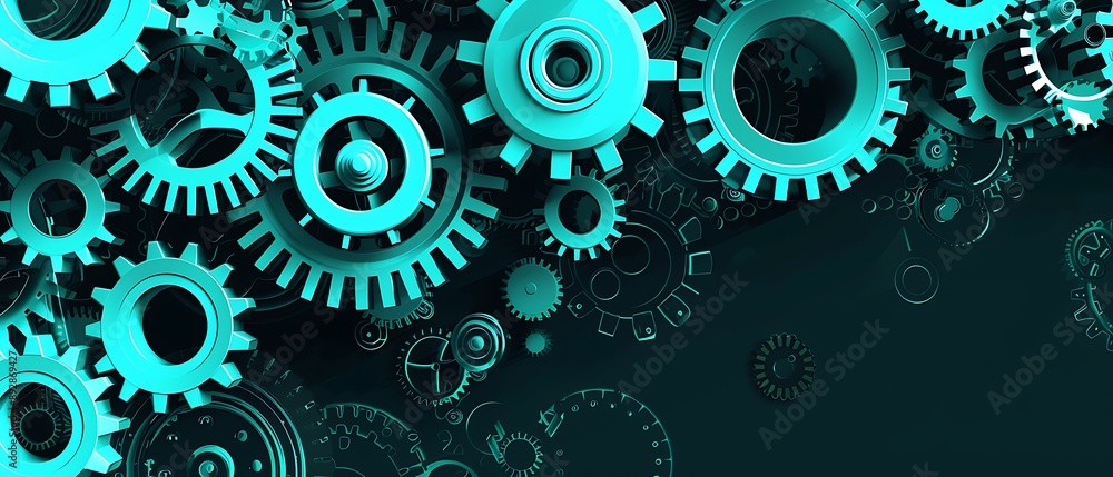Elegant Digital Technology Background Featuring Teal Gears and Cogs on ...