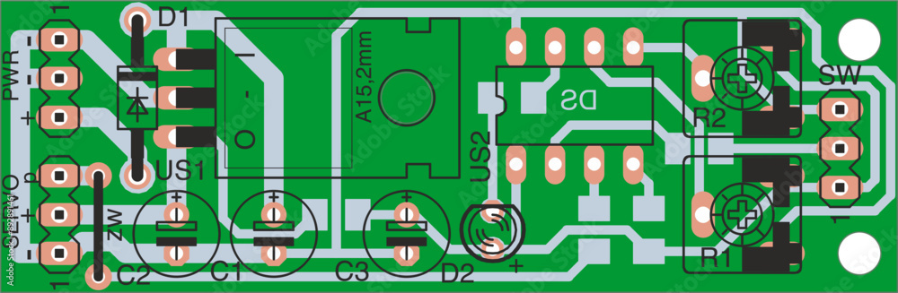 Vector printed circuit board of electronic device with components of ...