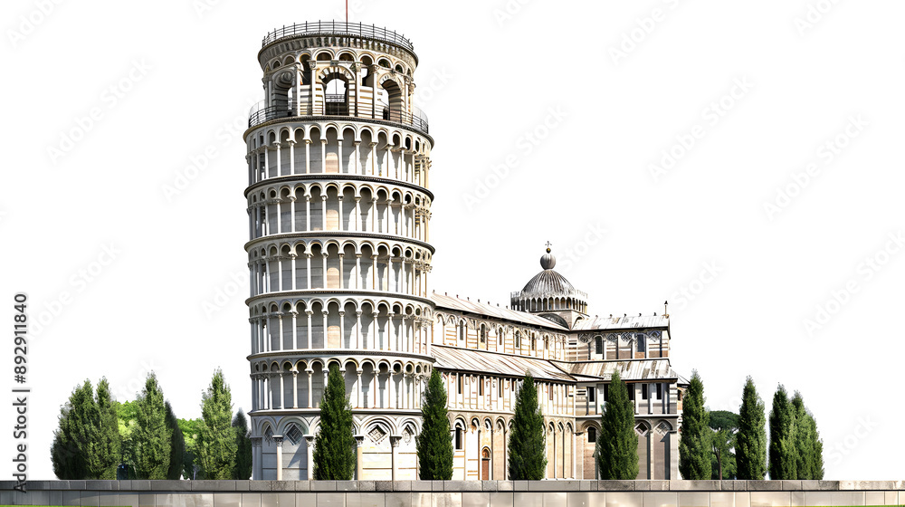 Leaning tower of Pisa in Tuscany, Italy landmark isolated on ...
