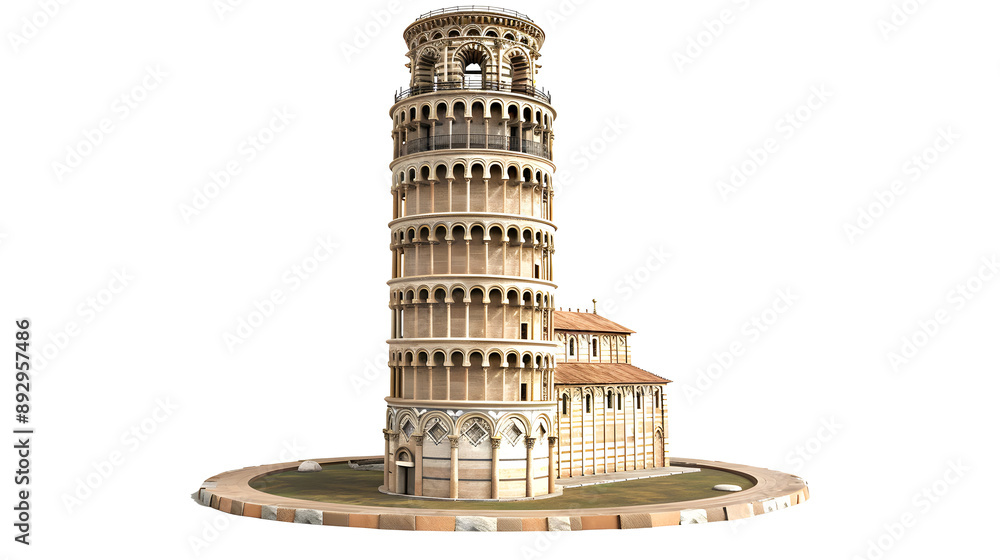 Leaning tower of Pisa in Tuscany, Italy landmark isolated on ...
