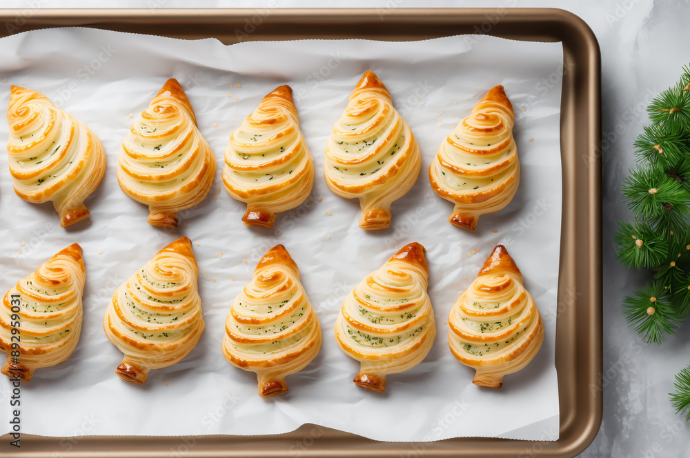 Spiral mini puff pastry Christmas trees with cheese and herb filling ...