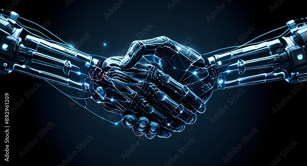 two robots hands reaching out, network, two robots shaking hands, intelligent agents robots ...