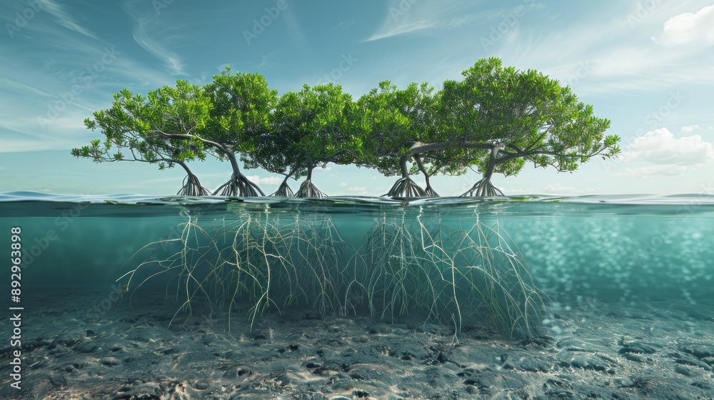 Carbon capture concept. Natural carbon sinks. Mangrove trees capture ...